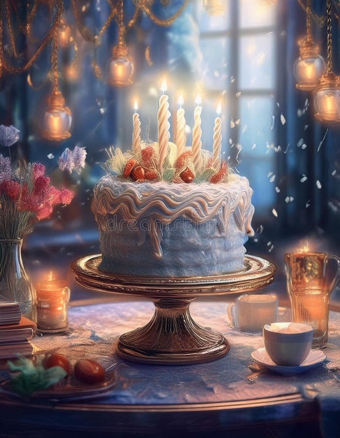 Birthday Cake on Table Cartoon Stock Illustration - Illustration of ...