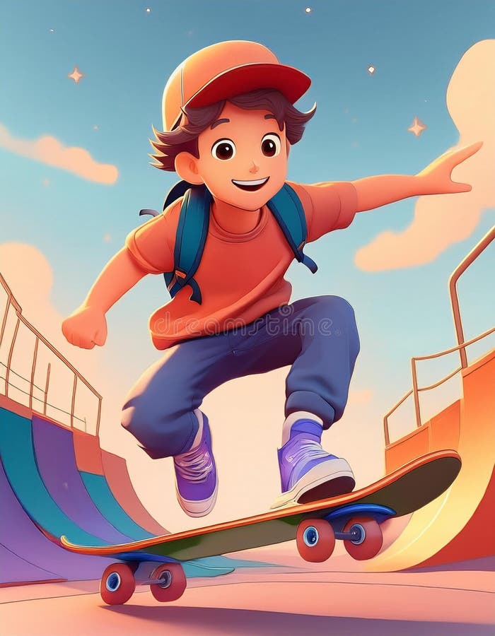 Child Skating in Skatepark Cartoon Stock Illustration - Illustration of ...