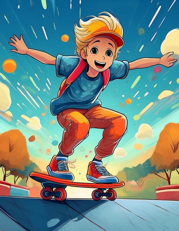 Child Skating in Skatepark Cartoon Stock Illustration - Illustration of ...