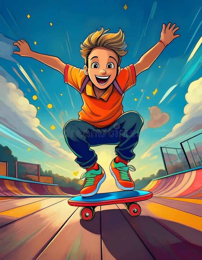 Child Skating in Skatepark Cartoon Stock Illustration - Illustration of ...