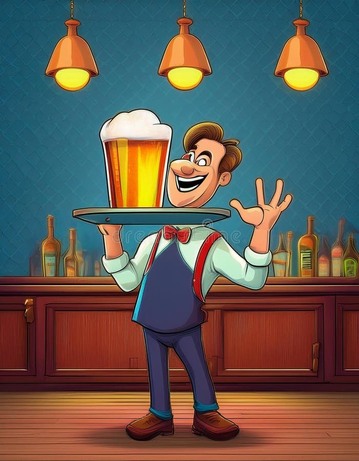 Bartender and Waiter in a Bar Cartoon Stock Illustration - Illustration ...