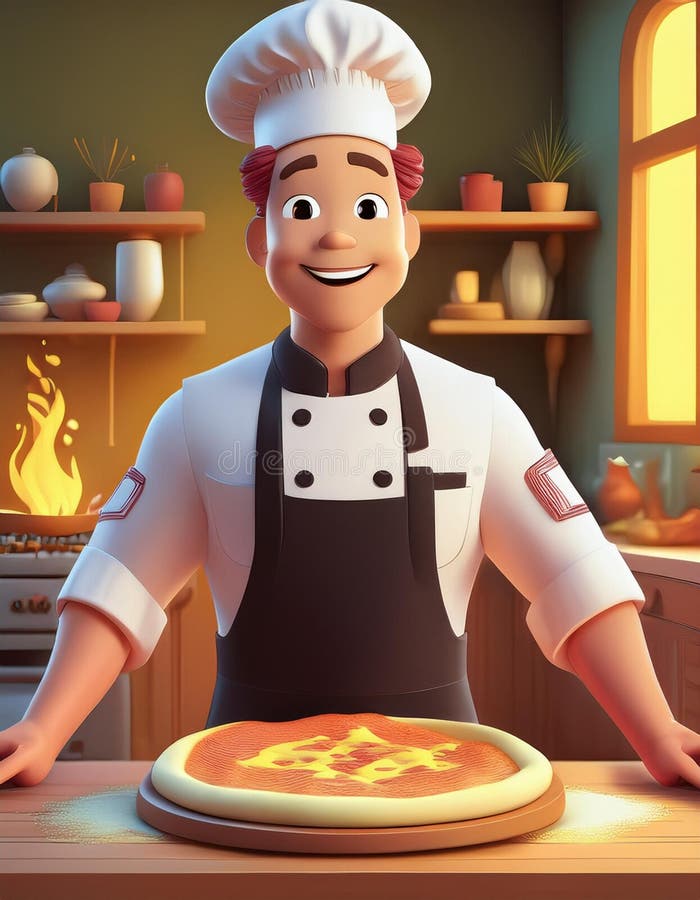 Pizza Chef Cook in Kitchen Cartoon Stock Illustration - Illustration of ...