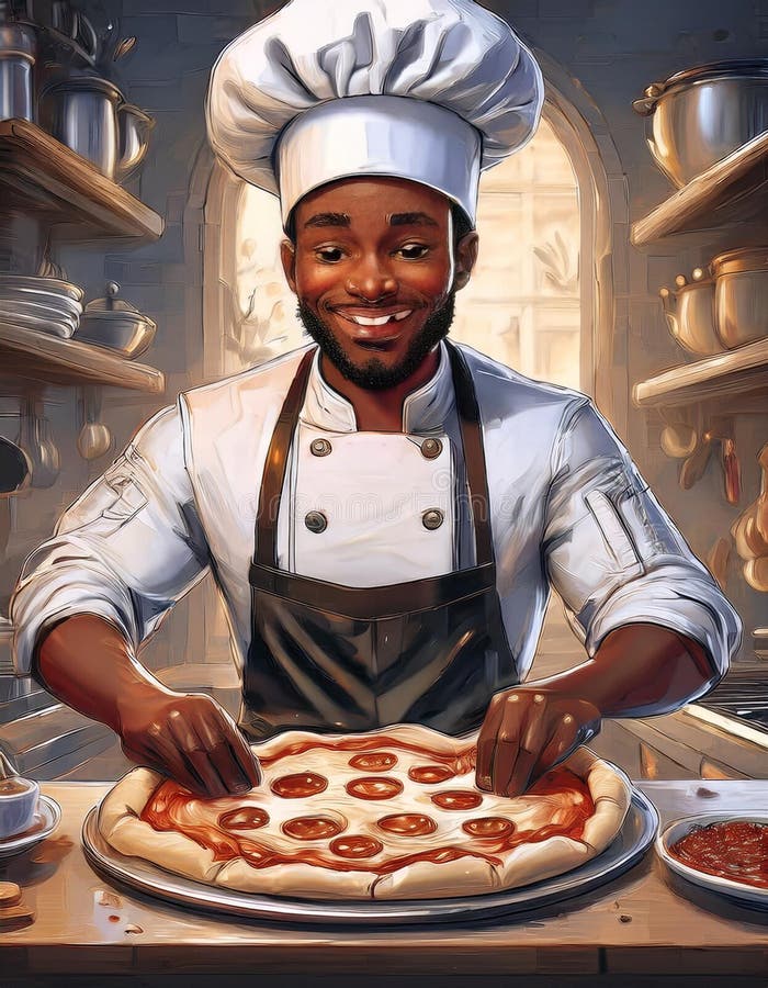 Pizza Chef Cook in Kitchen Cartoon Stock Illustration - Illustration of ...