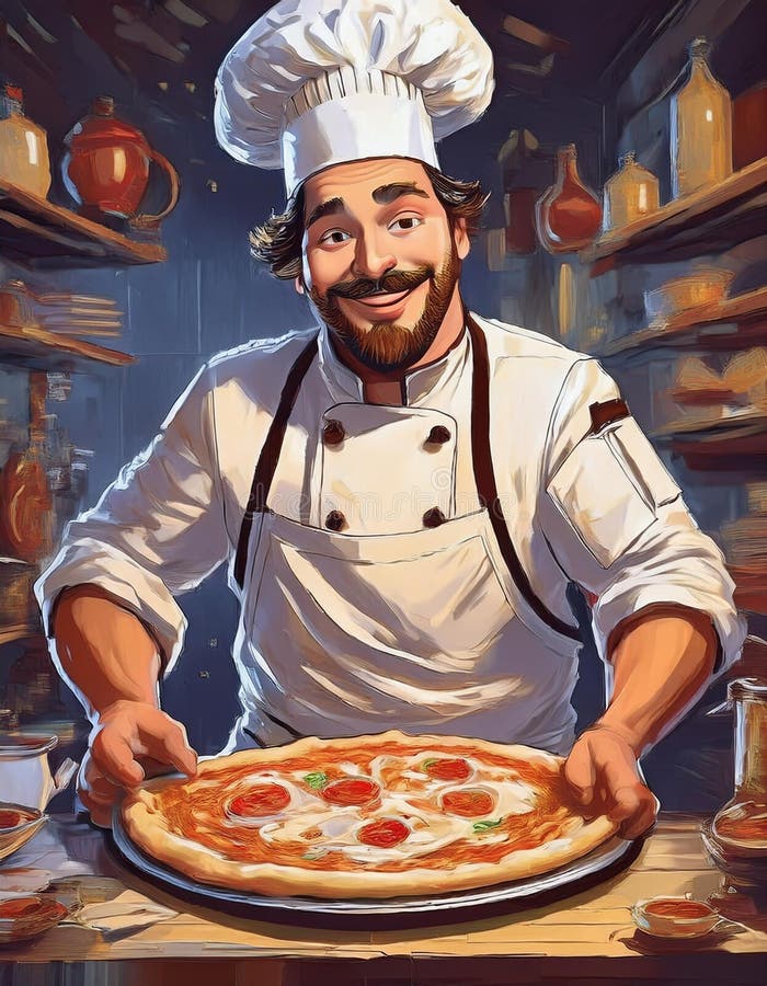 Pizza Chef Cook in Kitchen Cartoon Stock Illustration - Illustration of ...