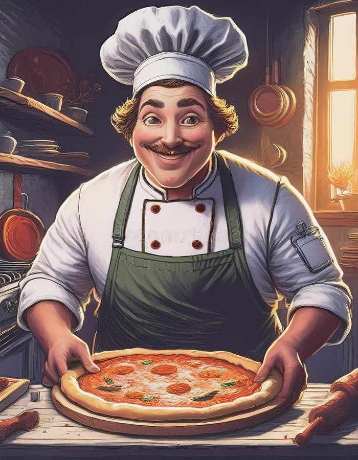 Pizza Chef Cook in Kitchen Cartoon Stock Illustration - Illustration of ...