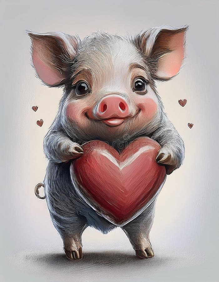 Piglet Valentine Heart Cartoon Stock Photo - Image of funny, friend ...