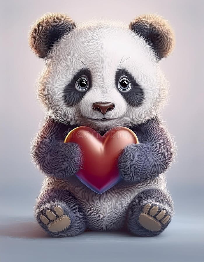 Panda Valentine with Heart Cartoon Stock Illustration - Illustration of ...