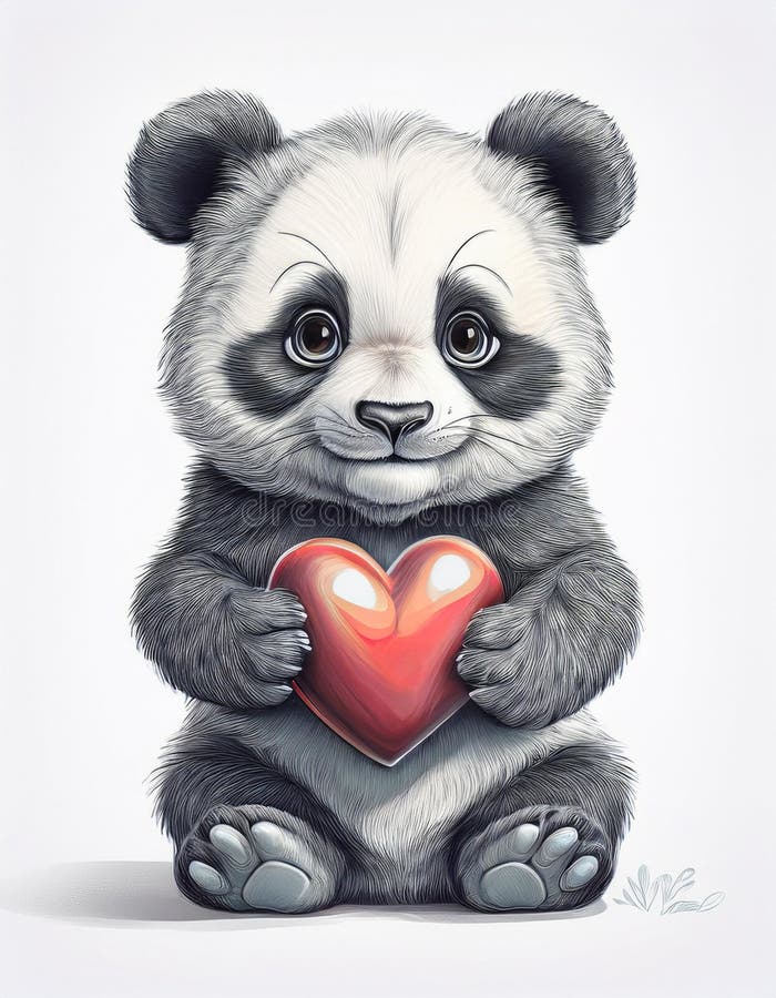 Panda Valentine with Heart Cartoon Stock Illustration - Illustration of ...