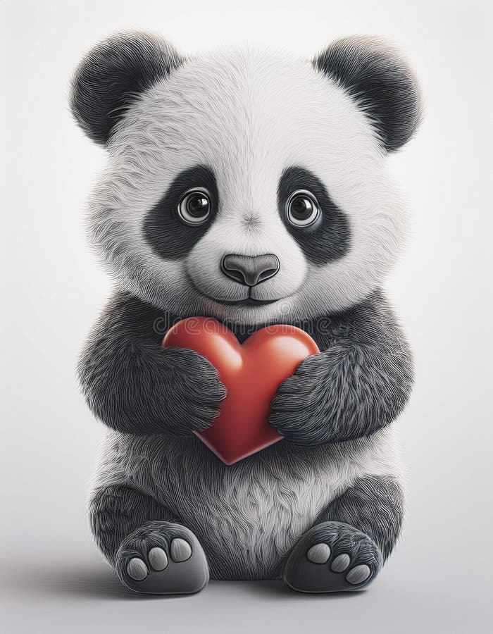 Panda Valentine with Heart Cartoon Stock Illustration - Illustration of ...