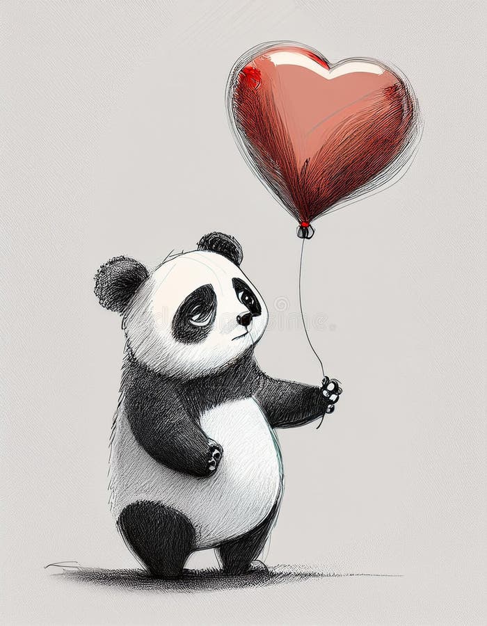 Panda Sad with Balloon Cartoon Stock Illustration - Illustration of ...