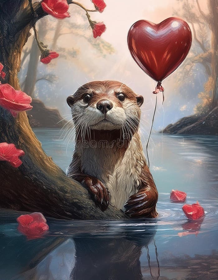 Otter Valentine Birthday Cartoon Stock Illustration - Illustration of ...