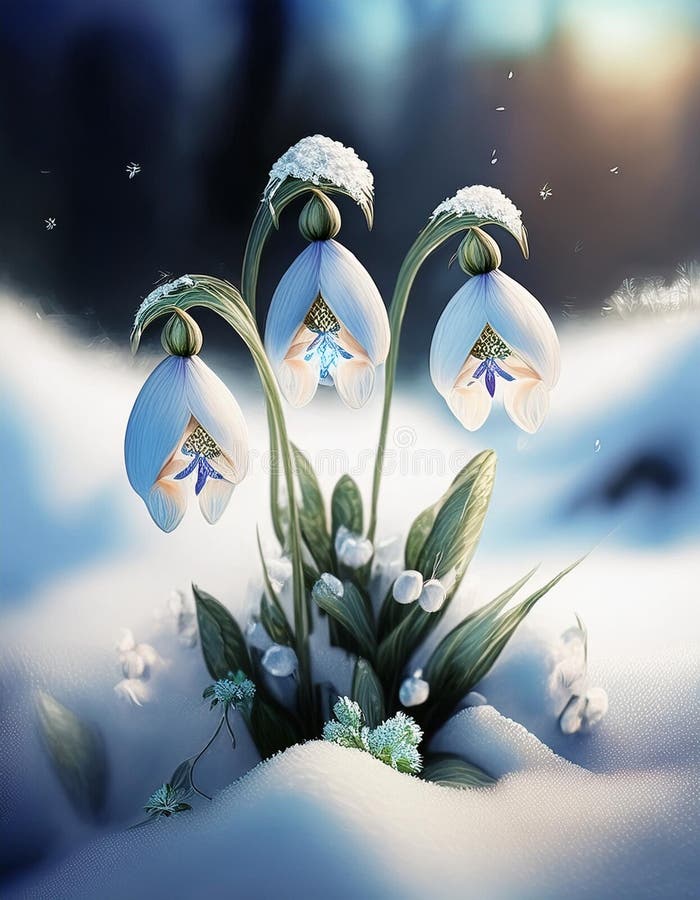 Snowdrop in winter cartoon stock illustration. Illustration of season ...