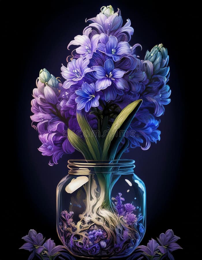 Hyacinth in vase cartoon stock illustration. Illustration of purple - 350368644
