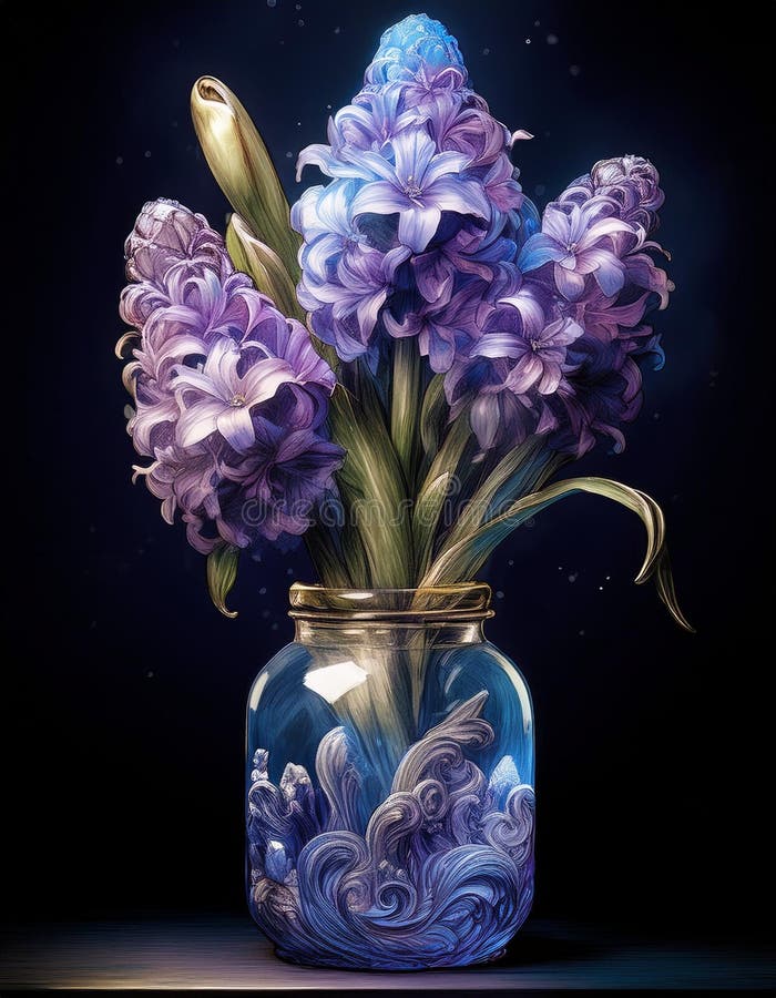 Hyacinth in vase cartoon stock illustration. Illustration of leaves - 350368654