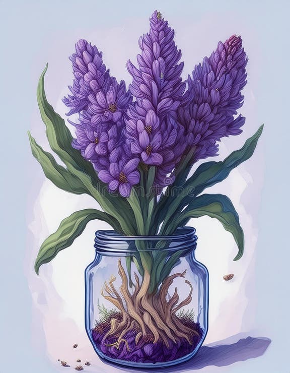 Hyacinth in vase cartoon stock illustration. Illustration of flower - 350368659
