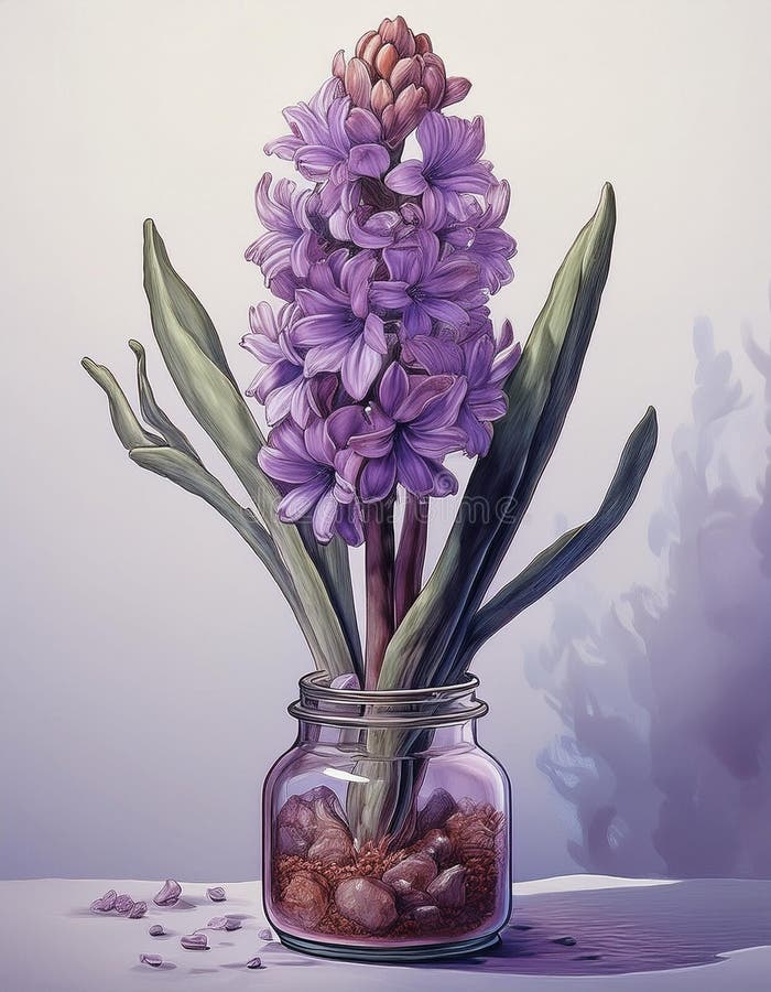 Hyacinth in vase cartoon stock illustration. Illustration of flowers - 350368664