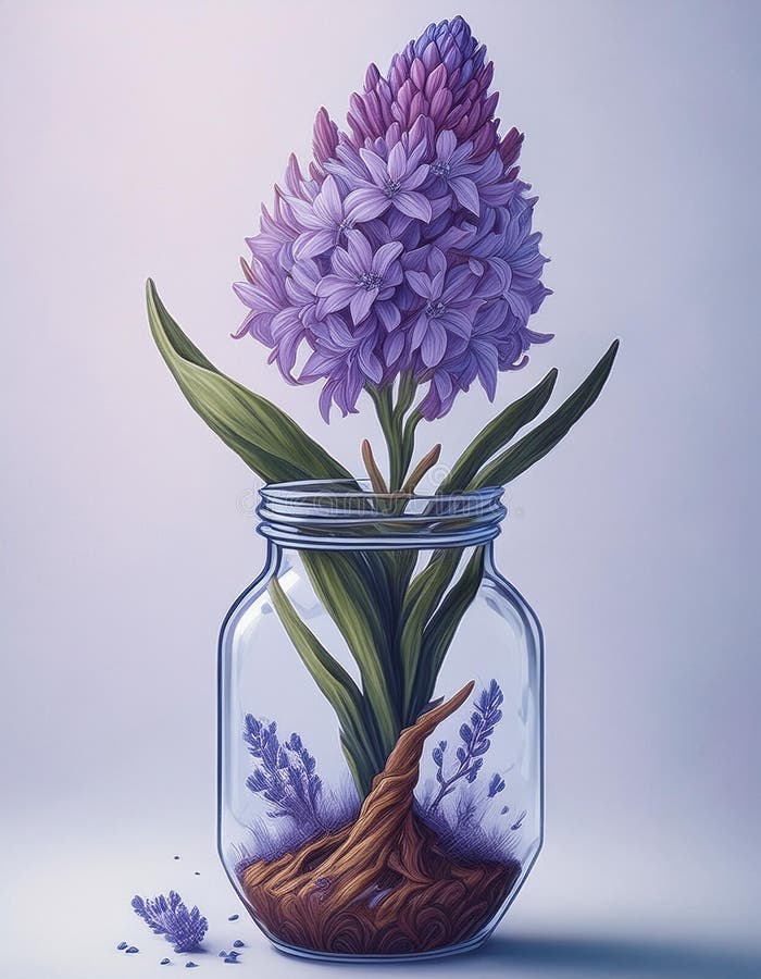 Hyacinth in vase cartoon stock illustration. Illustration of purple - 350368668