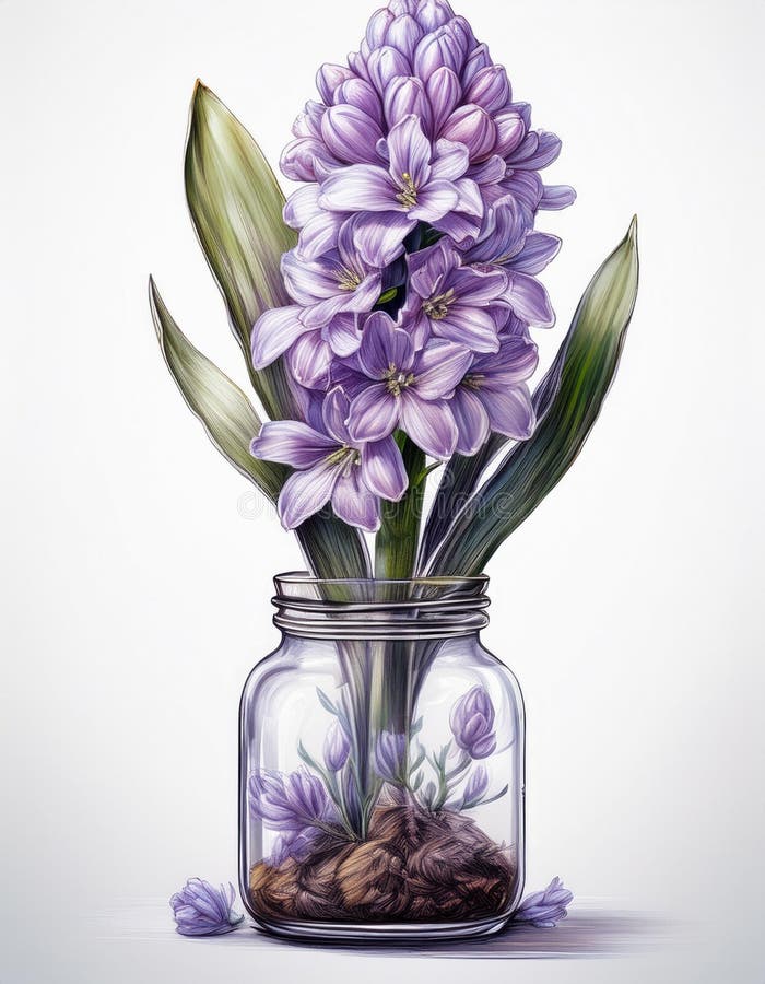 Hyacinth in vase cartoon stock illustration. Illustration of flora - 350368679