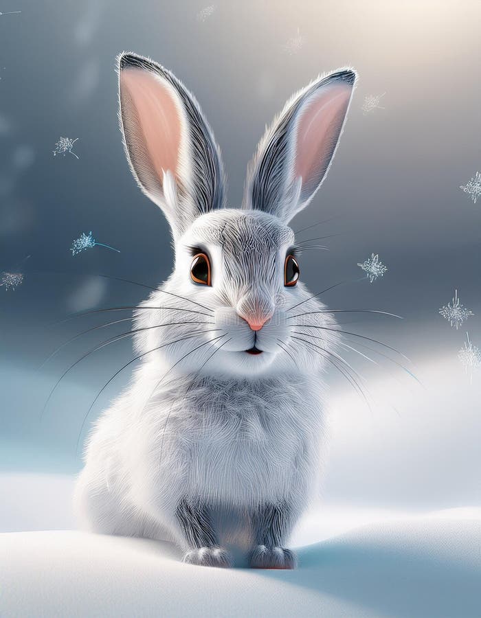 Hare in snow cartoon stock illustration. Illustration of rabbit - 351000798