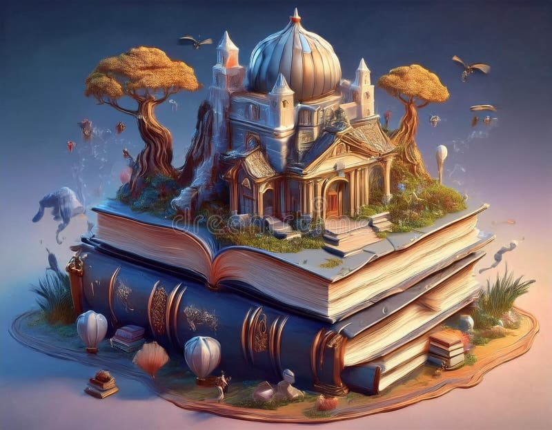 Books in Fantasy World Cartoon Stock Illustration - Illustration of ...
