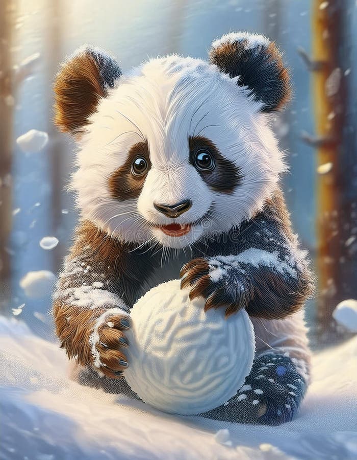 Panda Playing in the Snow Cartoon Stock Illustration - Illustration of ...