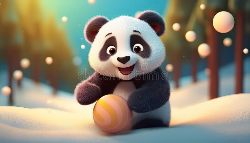 Panda Playing in the Snow Cartoon Stock Illustration - Illustration of ...