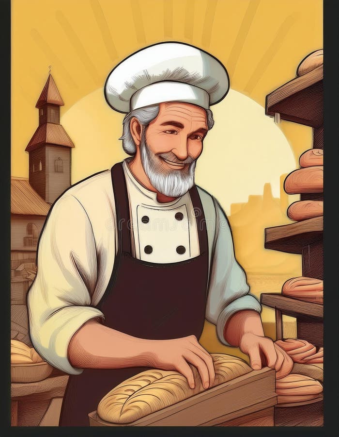 Baker making bread cartoon stock illustration. Illustration of working ...