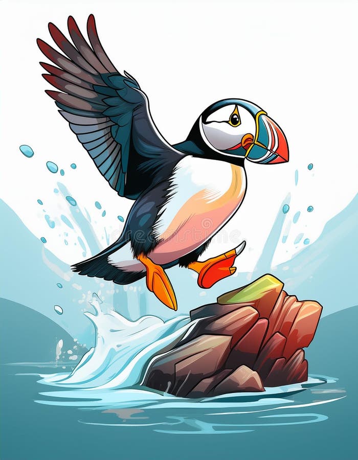 Puffin on rocks cartoon stock illustration. Illustration of cartoon ...