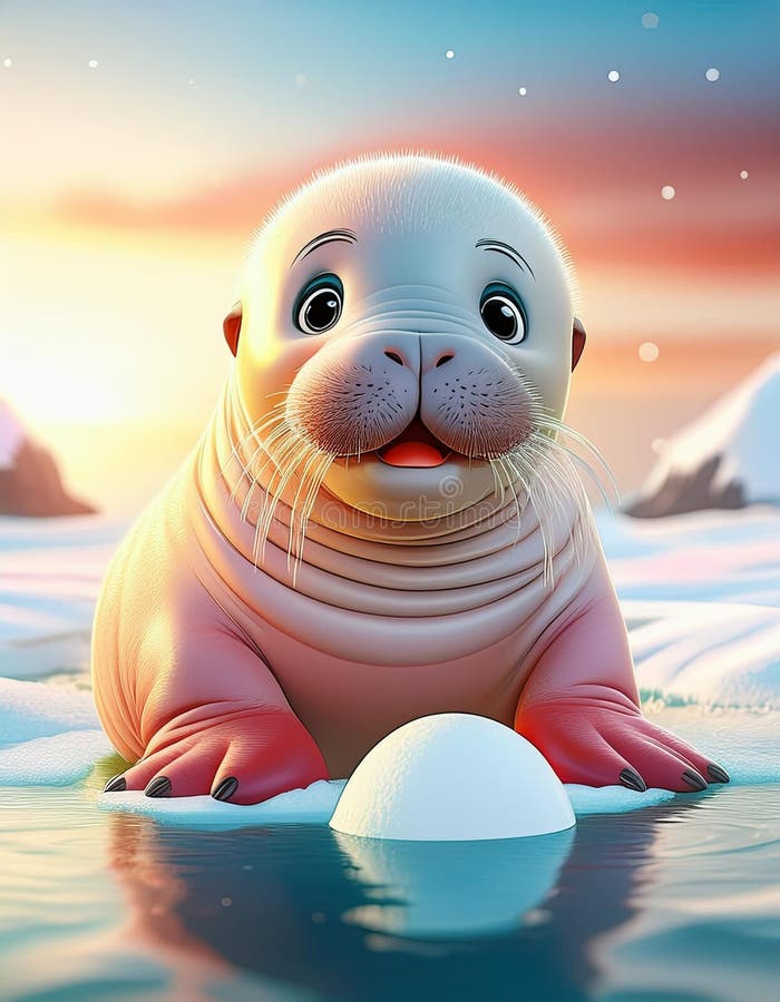 Walrus Baby in Water Cartoon Stock Illustration - Illustration of ...