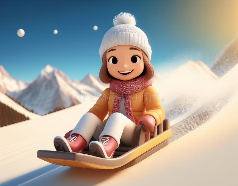 Child on Sledge in Snow Cartoon Stock Illustration - Illustration of ...