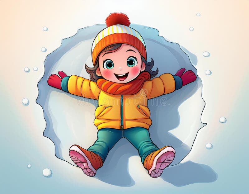 Child Making Snow Angel Cartoon Stock Illustration - Illustration of ...