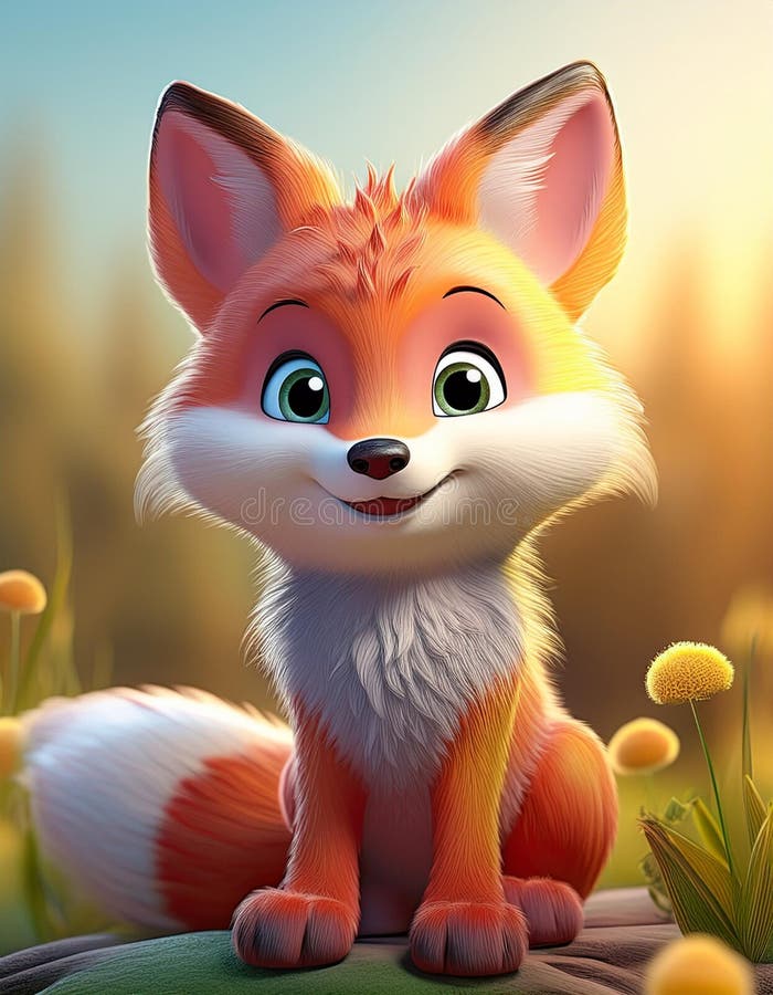 Fox in Field cartoon stock illustration. Illustration of field - 353457562