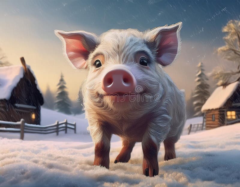 Piglet in snow cartoon stock illustration. Illustration of animal ...