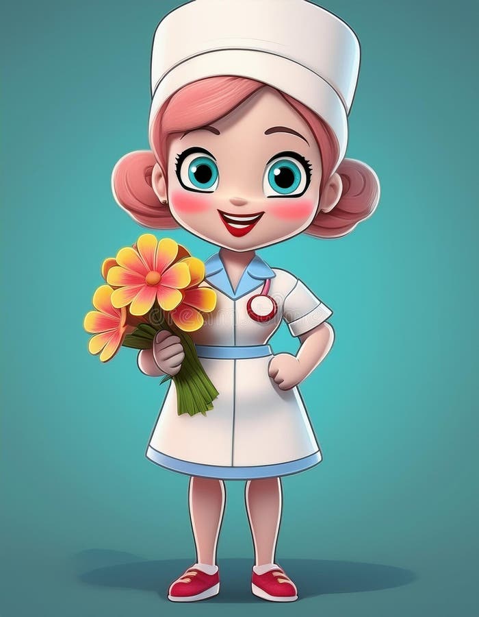 Nurse with flowers cartoon stock illustration. Illustration of greeting ...