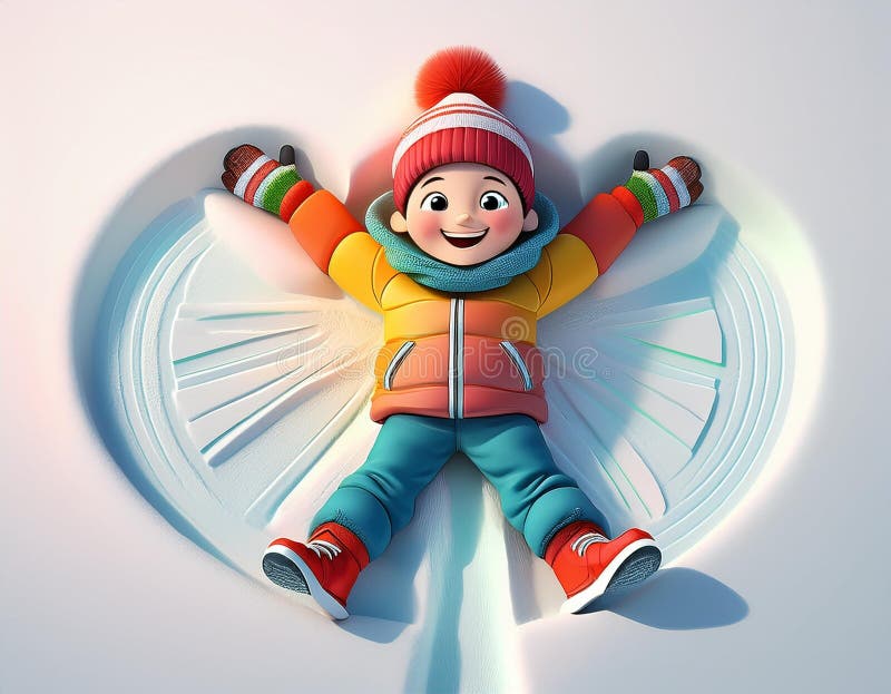 Child Making Snow Angel Cartoon Stock Illustration - Illustration of ...