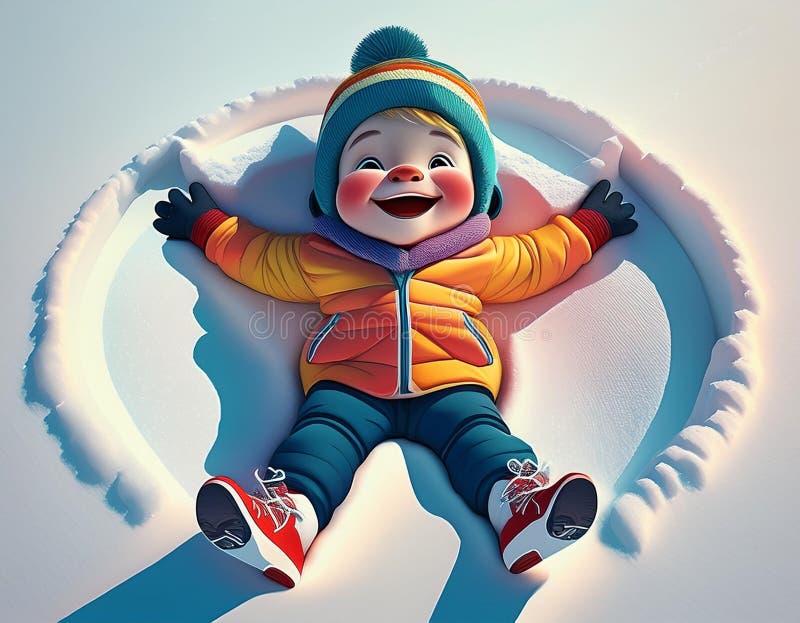 Child Making Snow Angel Cartoon Stock Illustration - Illustration of ...
