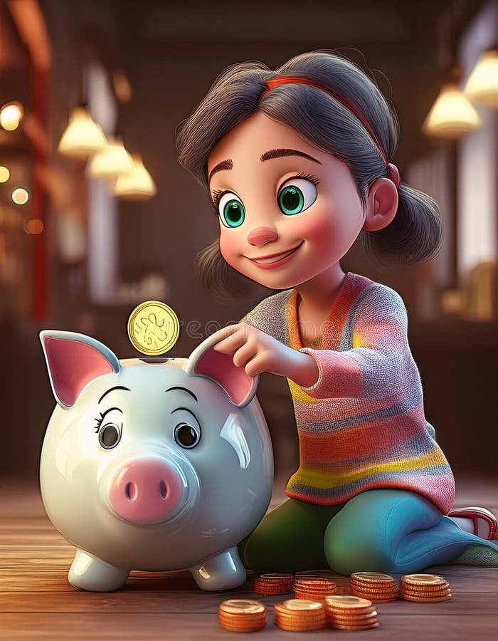 Child with Piggybank Saving Money Cartoon Stock Illustration ...