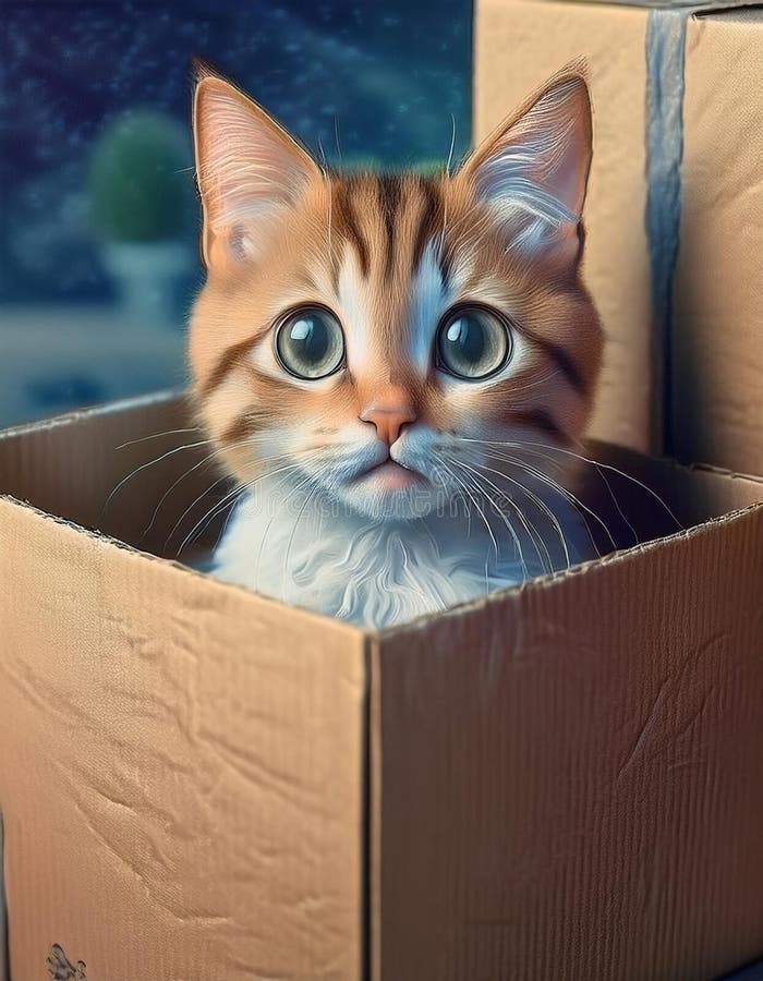 Cat in Cardboard Box Cartoon Stock Illustration - Illustration of kitty ...