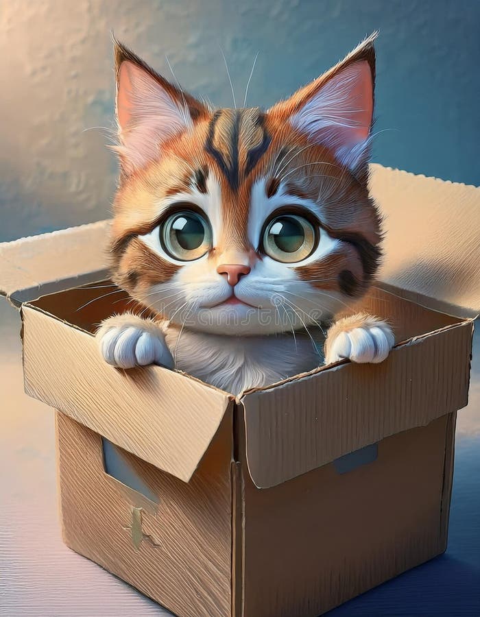 Cat in Cardboard Box Cartoon Stock Illustration - Illustration of cute ...