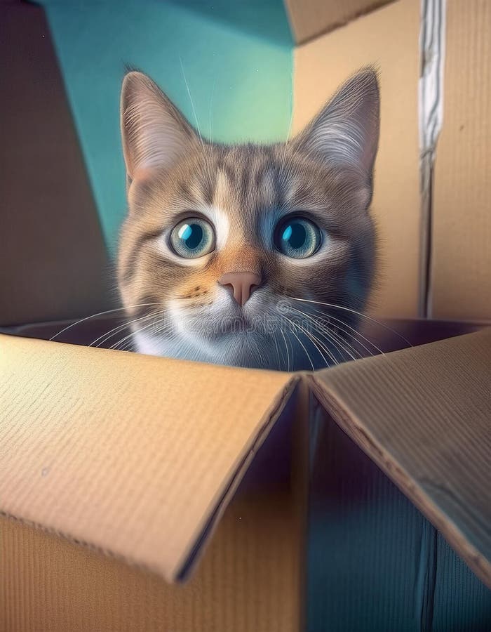 Cat in Cardboard Box Cartoon Stock Illustration - Illustration of kitty ...