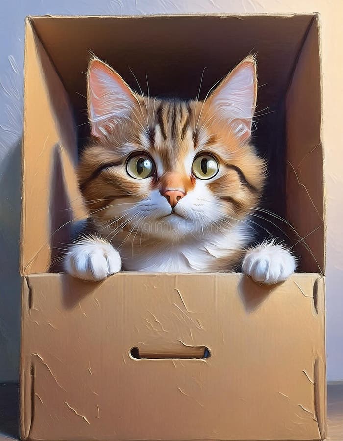 Cat in Cardboard Box Cartoon Stock Illustration - Illustration of ...