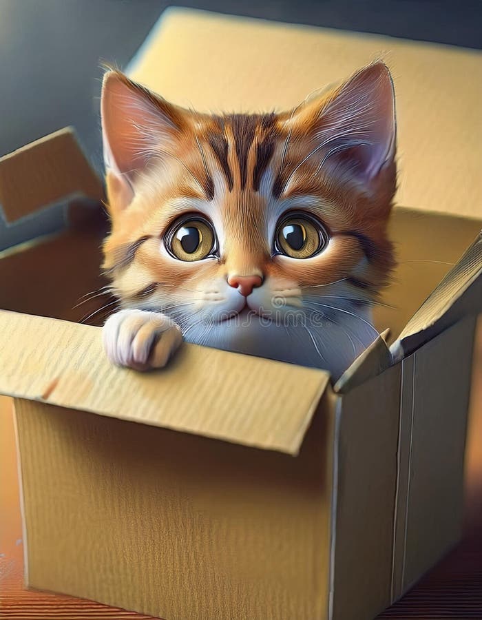 Cat in Cardboard Box Cartoon Stock Illustration - Illustration of ...
