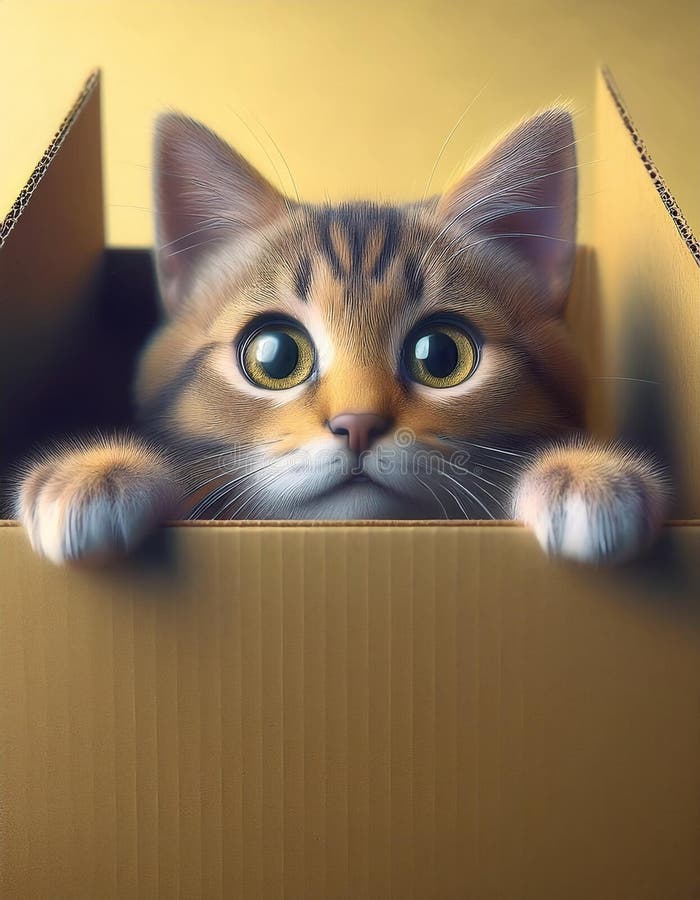Cat in Cardboard Box Cartoon Stock Illustration - Illustration of funny ...