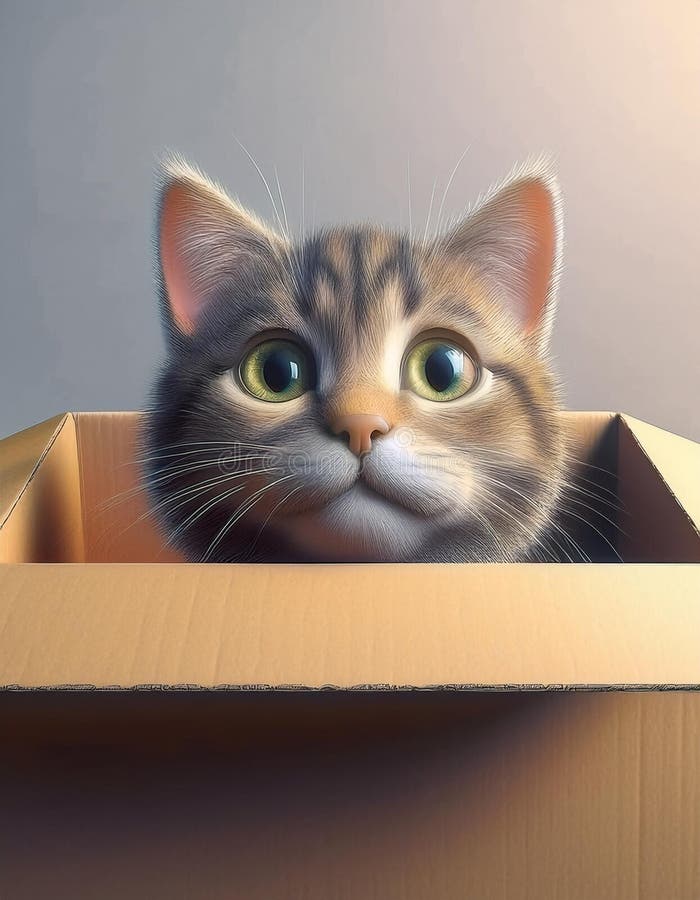Cat in Cardboard Box Cartoon Stock Illustration - Illustration of ...