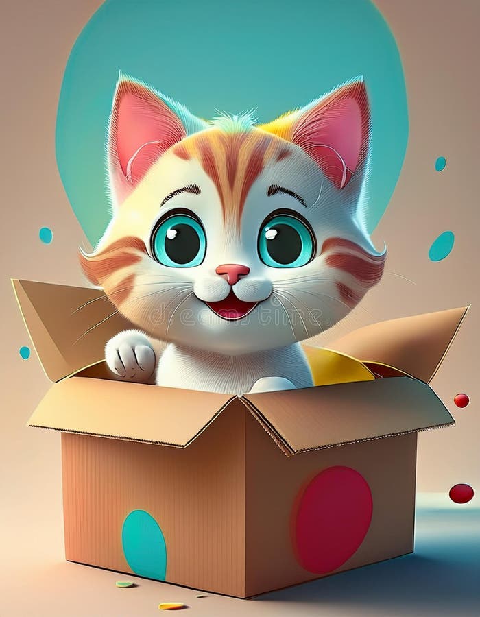 Cat in Cardboard Box Cartoon Stock Illustration - Illustration of funny ...