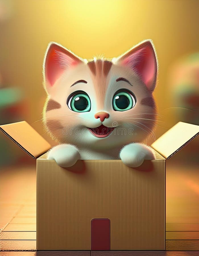 Cat in Cardboard Box Cartoon Stock Illustration - Illustration of ...