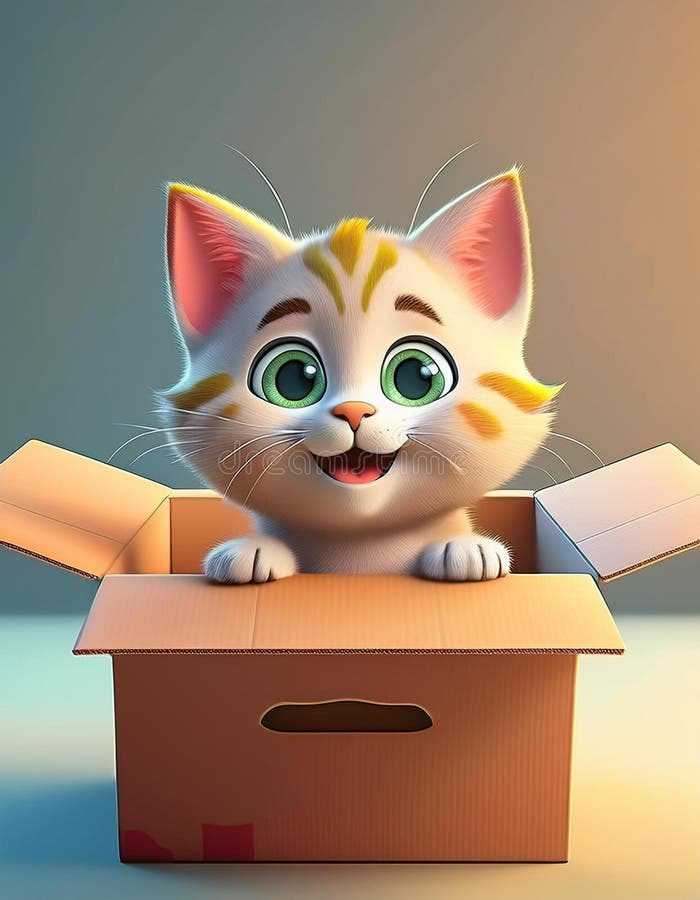 Cat in Cardboard Box Cartoon Stock Illustration - Illustration of funny ...