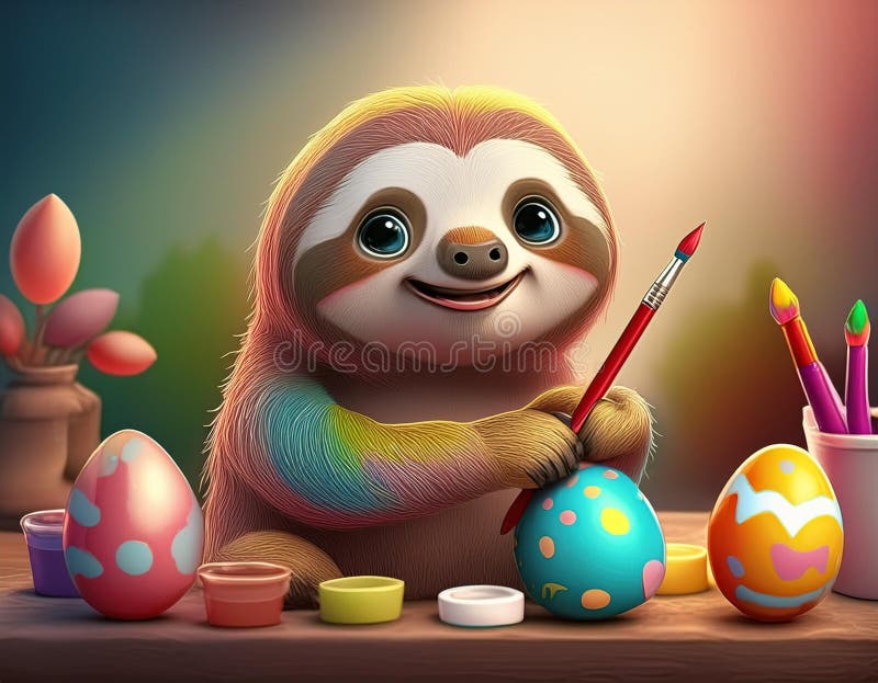 Sloth Easter Eggs Painting Cartoon Stock Illustration - Illustration of ...