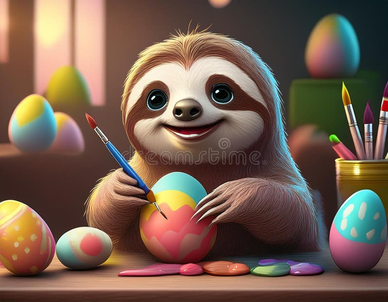 Sloth Easter Eggs Painting Cartoon Stock Illustration - Illustration of ...