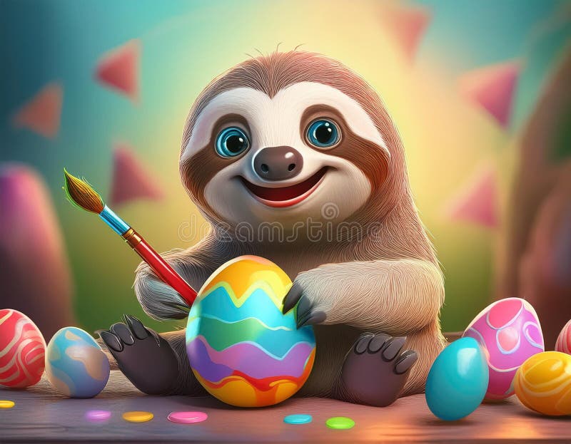 Sloth Easter Eggs Painting Cartoon Stock Illustration - Illustration of ...